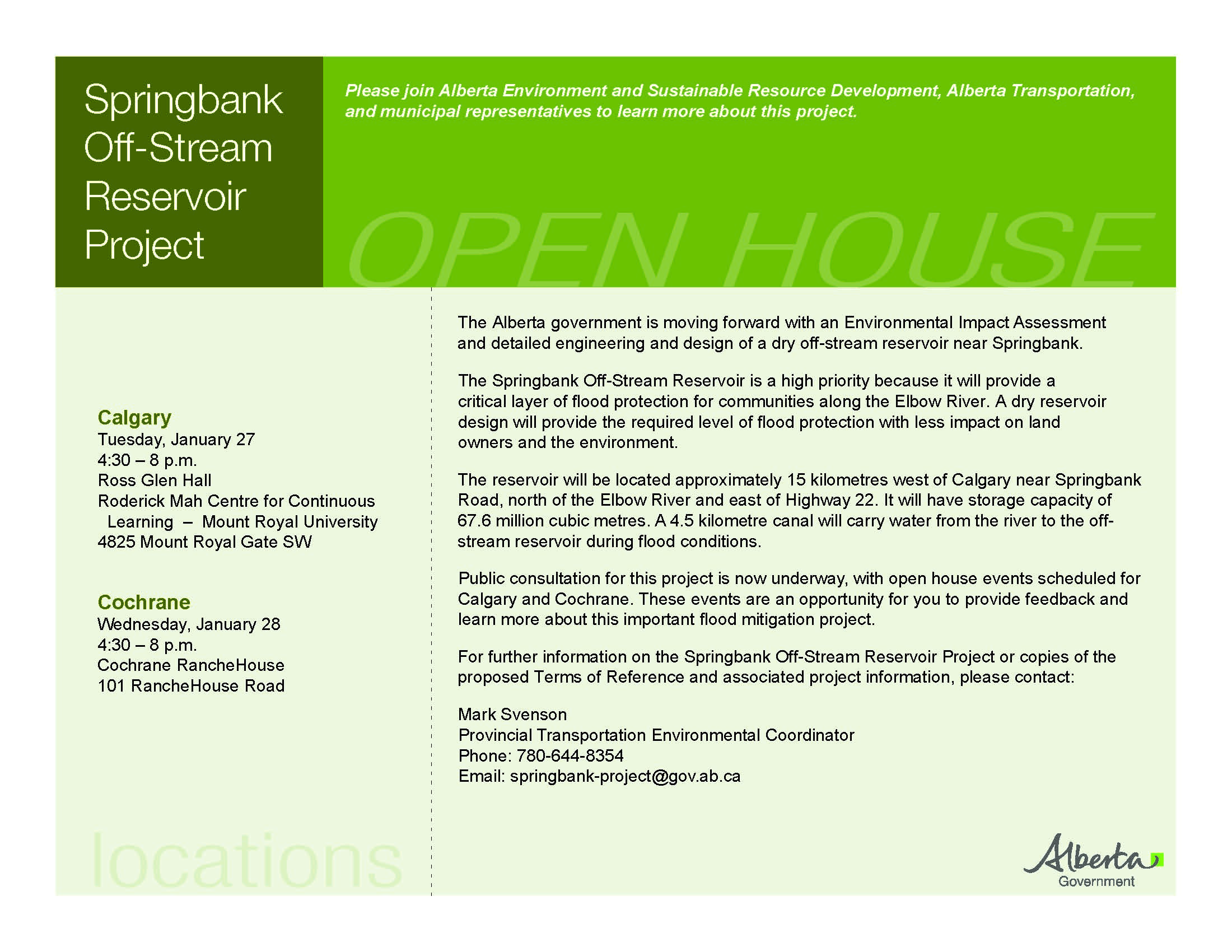 Springbank Off-Stream Reservoir Open House Jan 27th and 28th - Protect ...